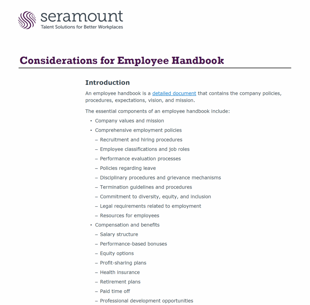 Considerations for Employee Handbook | Seramount