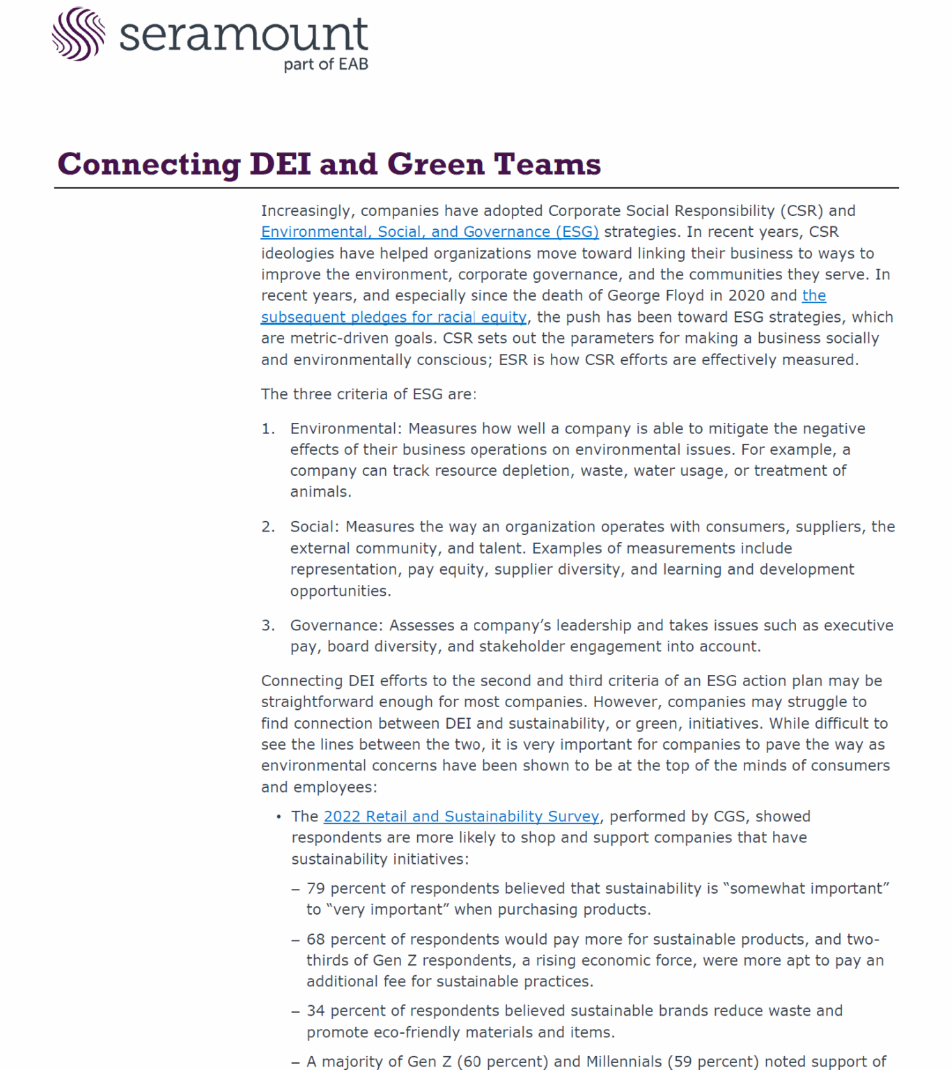 Connecting DEI and Green Teams | Seramount