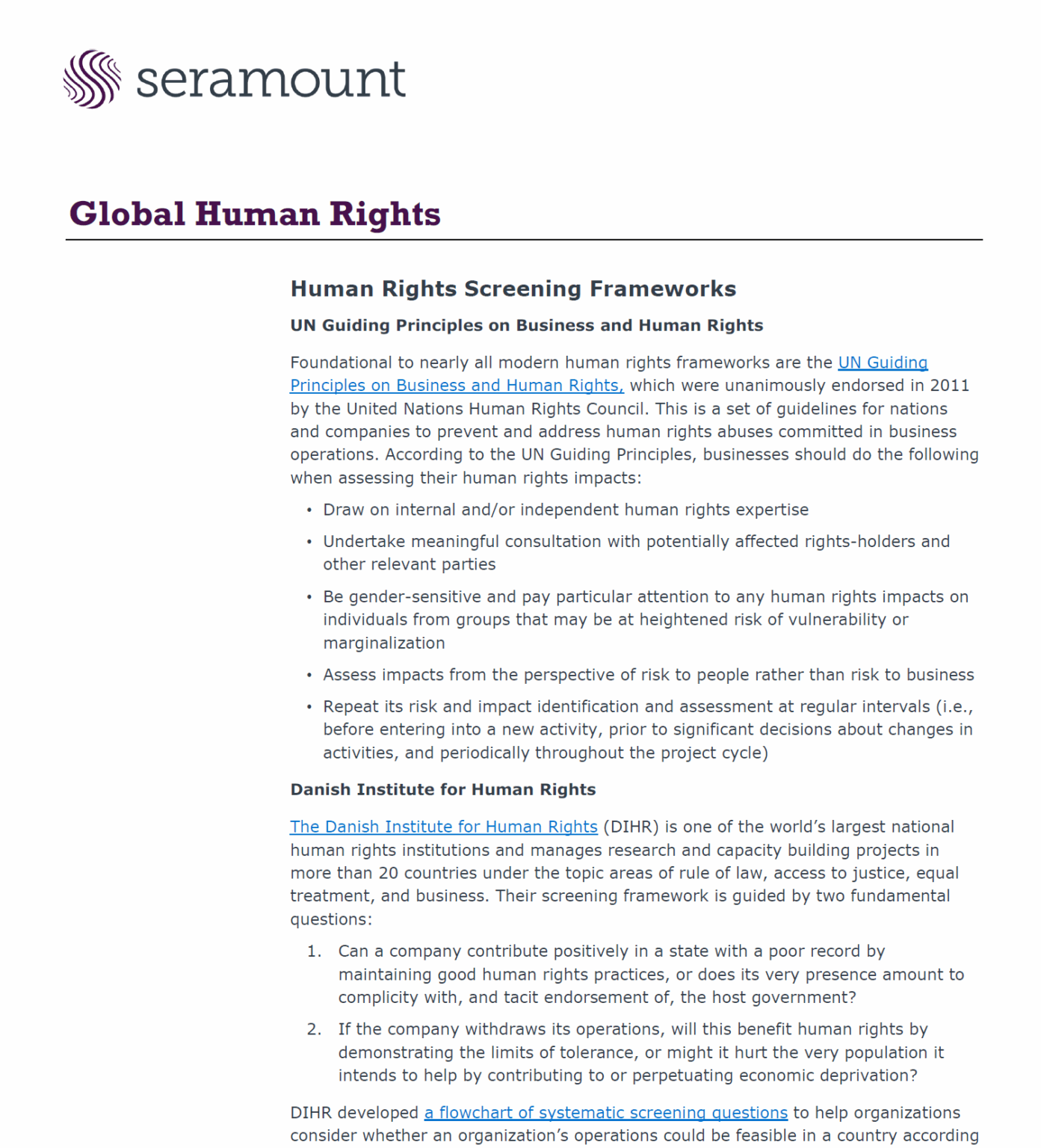 Global Human Rights Frameworks for Business and Investment | Seramount