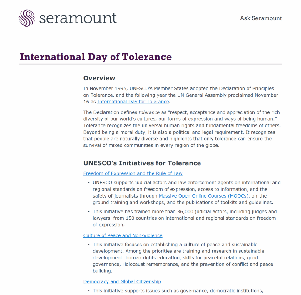 International Day of Tolerance | Seramount