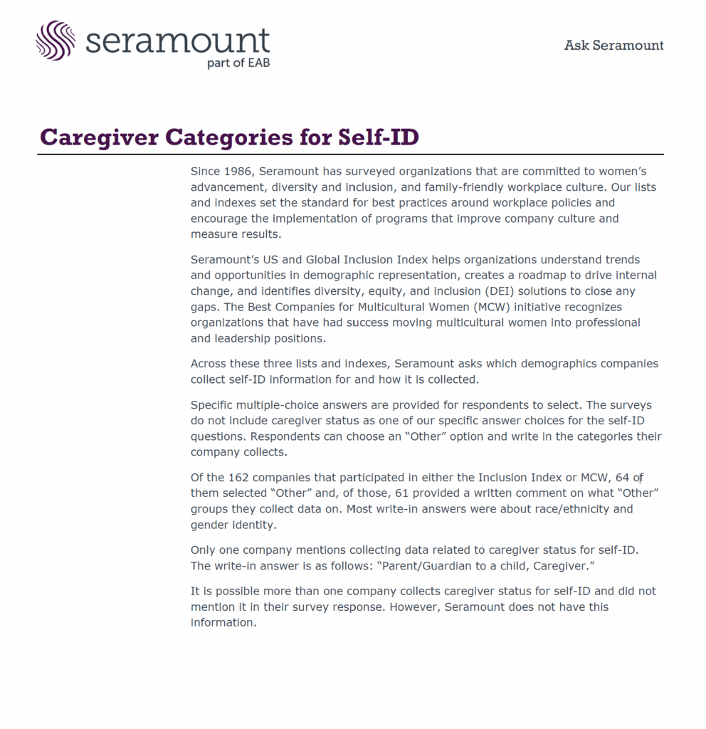 Caregiver Categories for Self-ID | Seramount