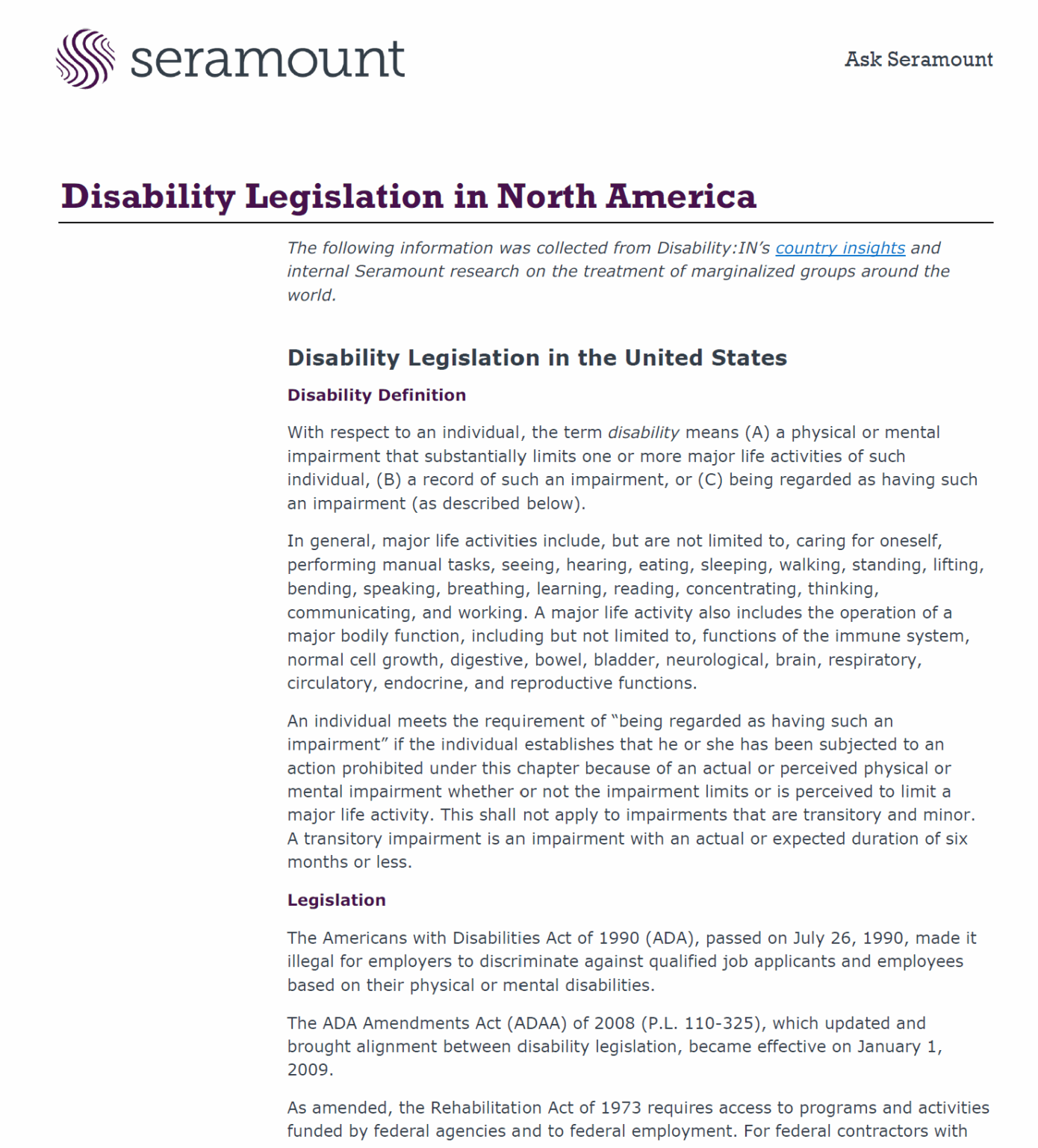 Disability Legislation in North America | Seramount