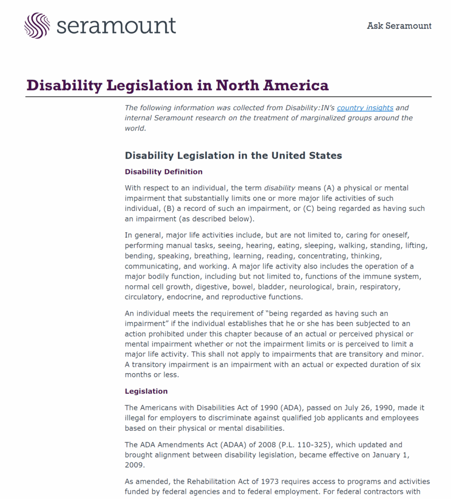 Disability Legislation in North America | Seramount