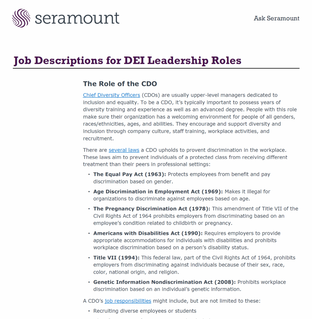 Job Descriptions for DEI Leadership Roles | Seramount