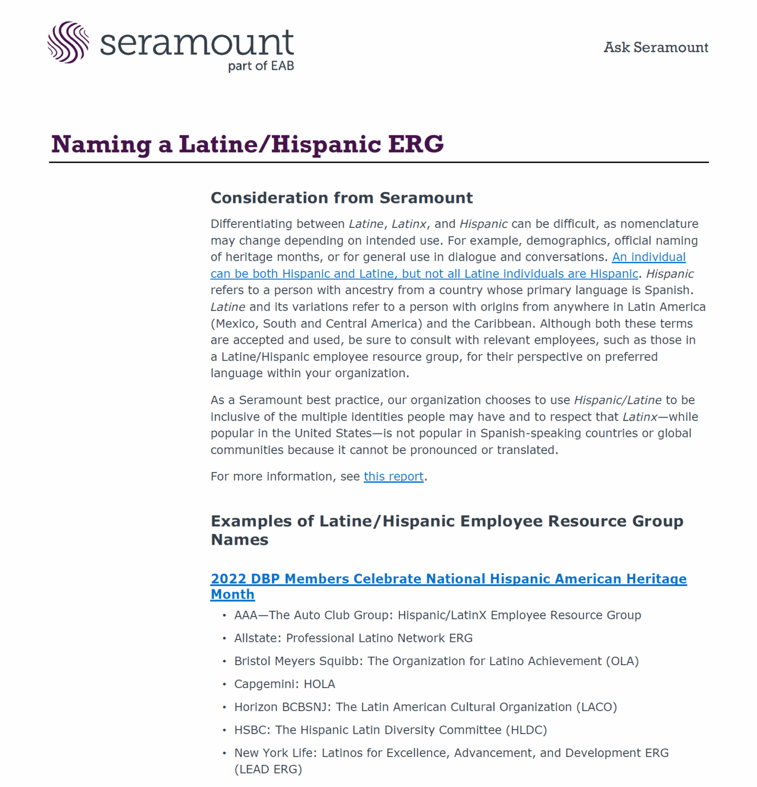 Naming Latine/Hispanic Employee Resource Groups | Seramount