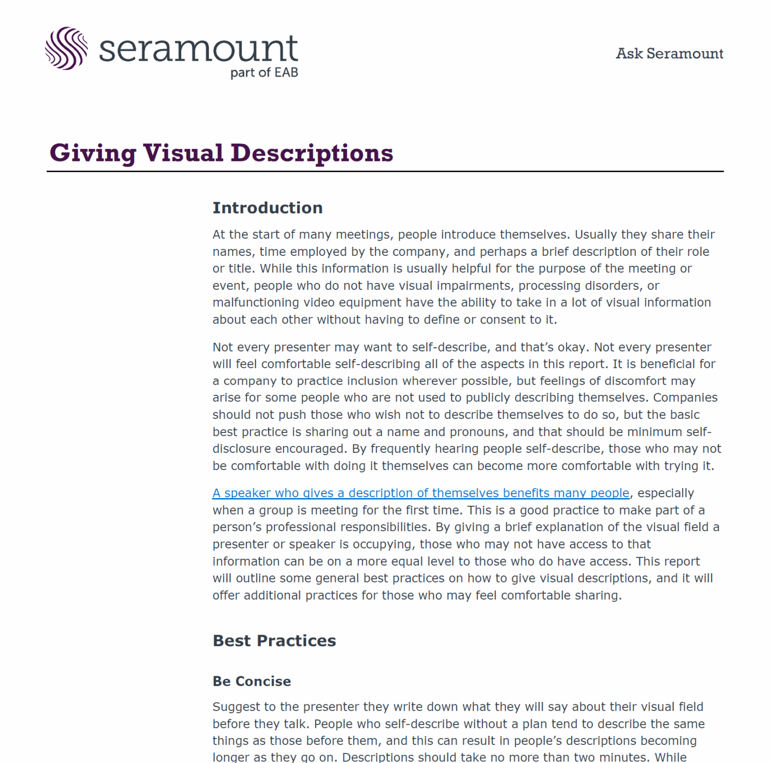 Giving Visual Descriptions: Making Meetings More Accessible | Seramount